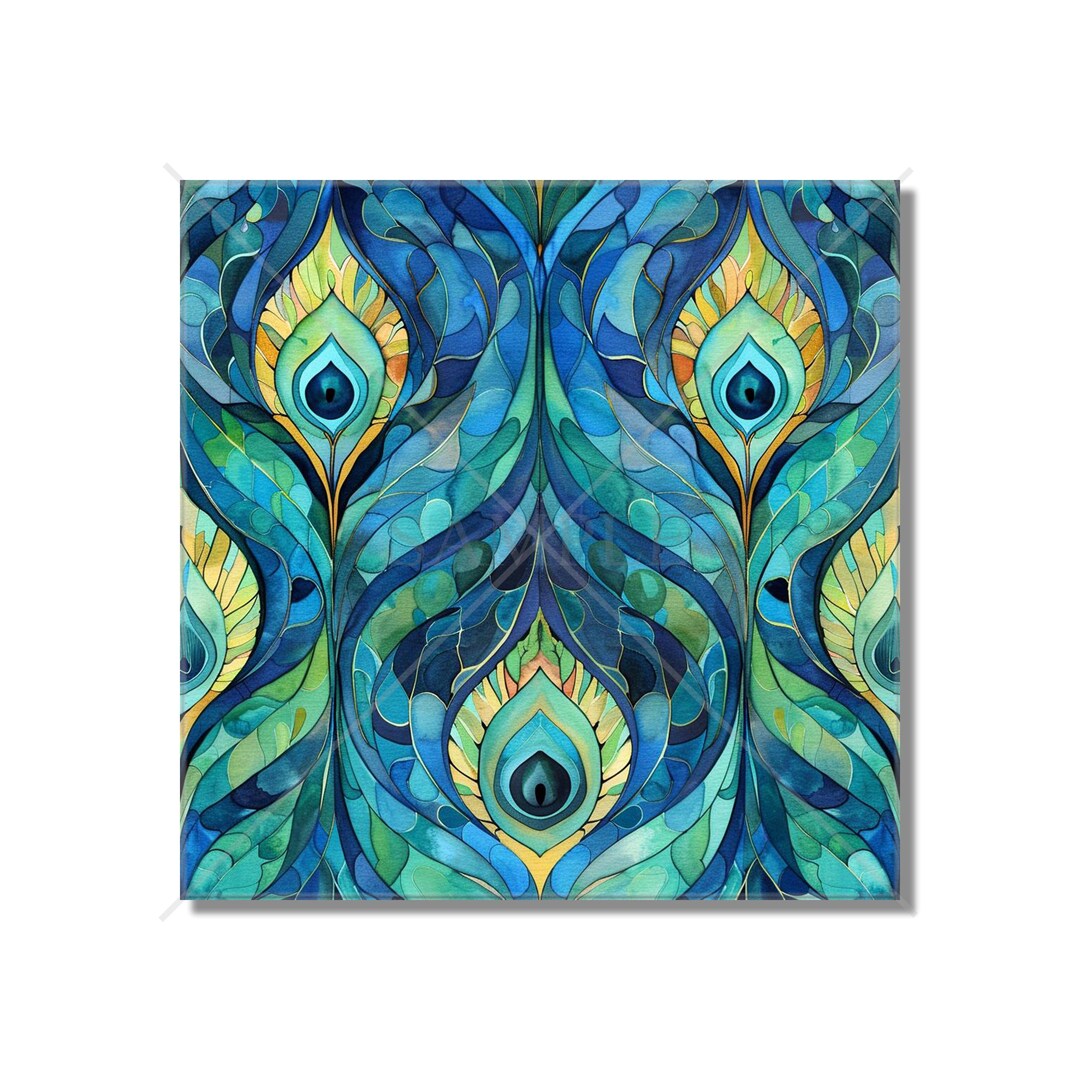 Blue Green Peacock Design Ceramic Tile - Peacock Feather Tile - Unique ...