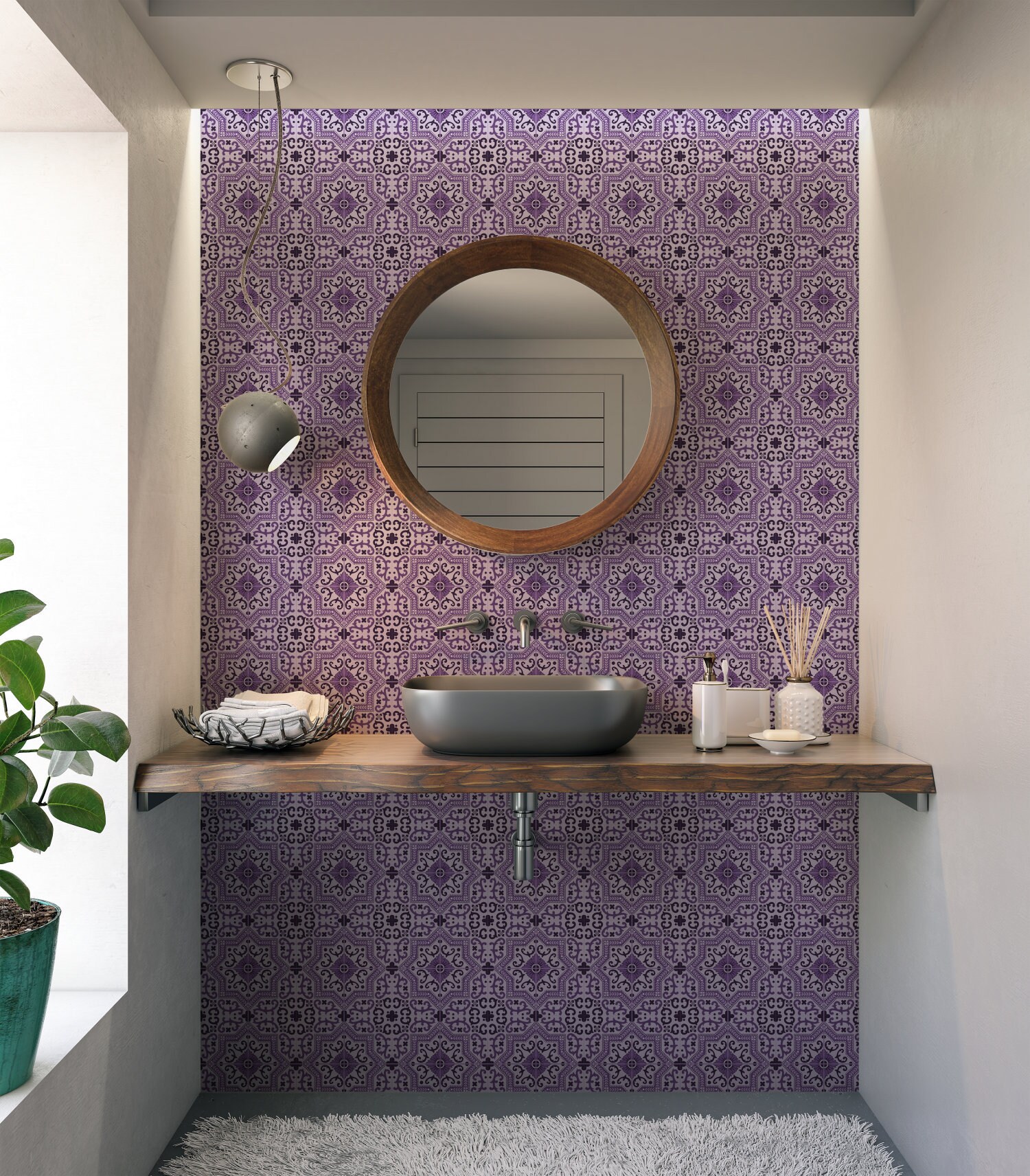 Patterned Purple Ceramic Tile - Moroccan Tile Design Purple Kitchen ...