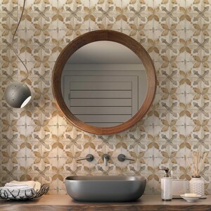 Vintage Neutral Tones Ceramic Tile Unique Patterned Kitchen Backsplash ...