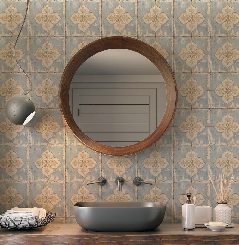 Aged Blue Beige Ceramic Tile Vintage Aged Design Tile - Unique ...