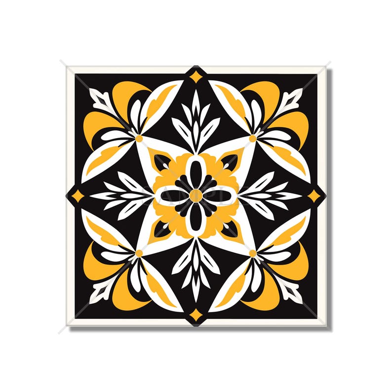 Yellow and Black Patterned Ceramic Tile - Kitchen Backsplash Tile ...