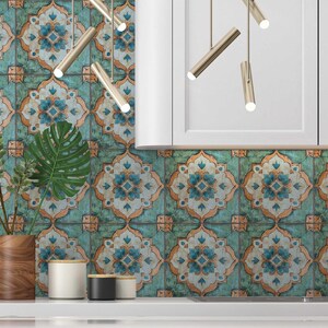 Mint Green Blue Copper Ceramic Tile - Vintage Moroccan Tile Design ...