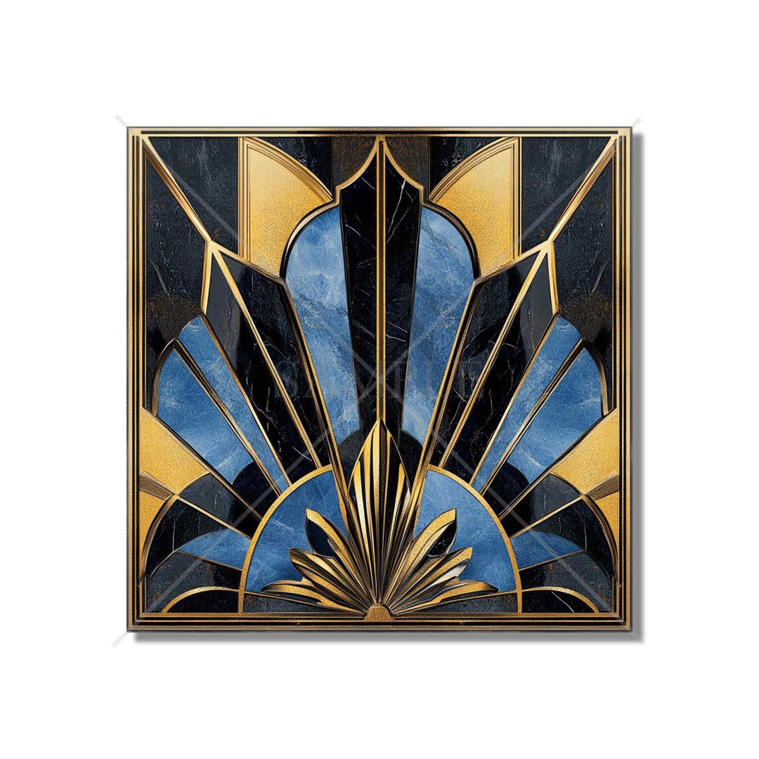 Art Deco Design Ceramic Tile Black Blue Gold Tones Art Deco Kitchen ...