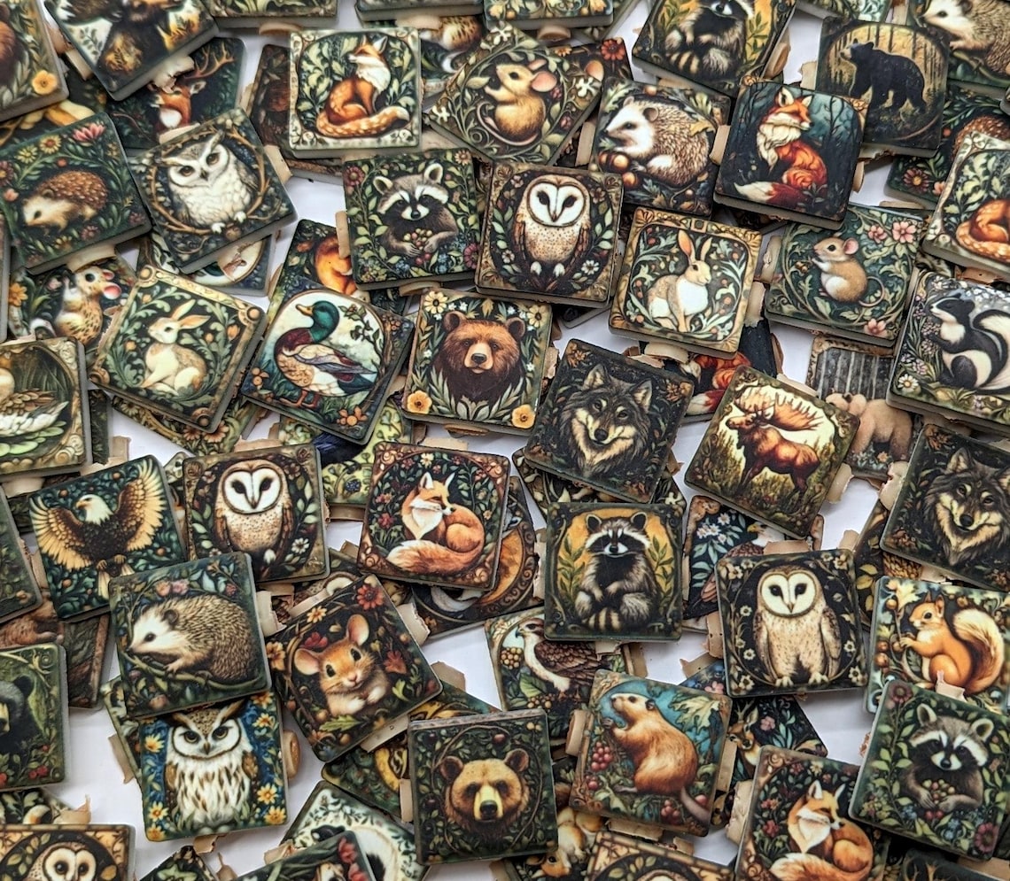 SALE 2 Pounds Woodland Animal Designs Mixed Ceramic Mosaic Tiles Mixed ...