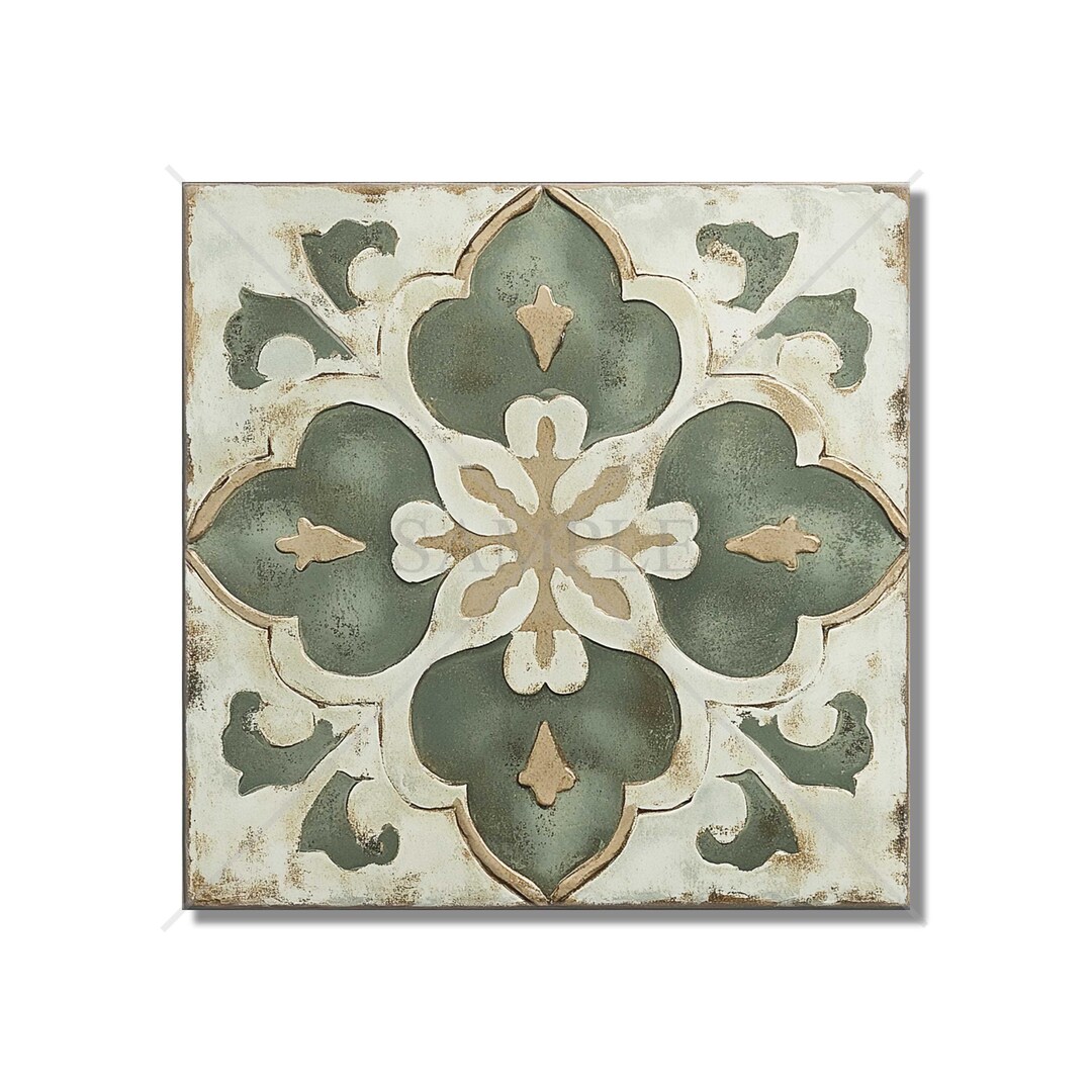 Ceramic Tile Sage Green Patterned Vintage Design Kitchen Backsplash ...