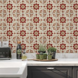 Red Cream Decorative Ceramic Tile - Unique Red Kitchen Backsplash Tiles ...