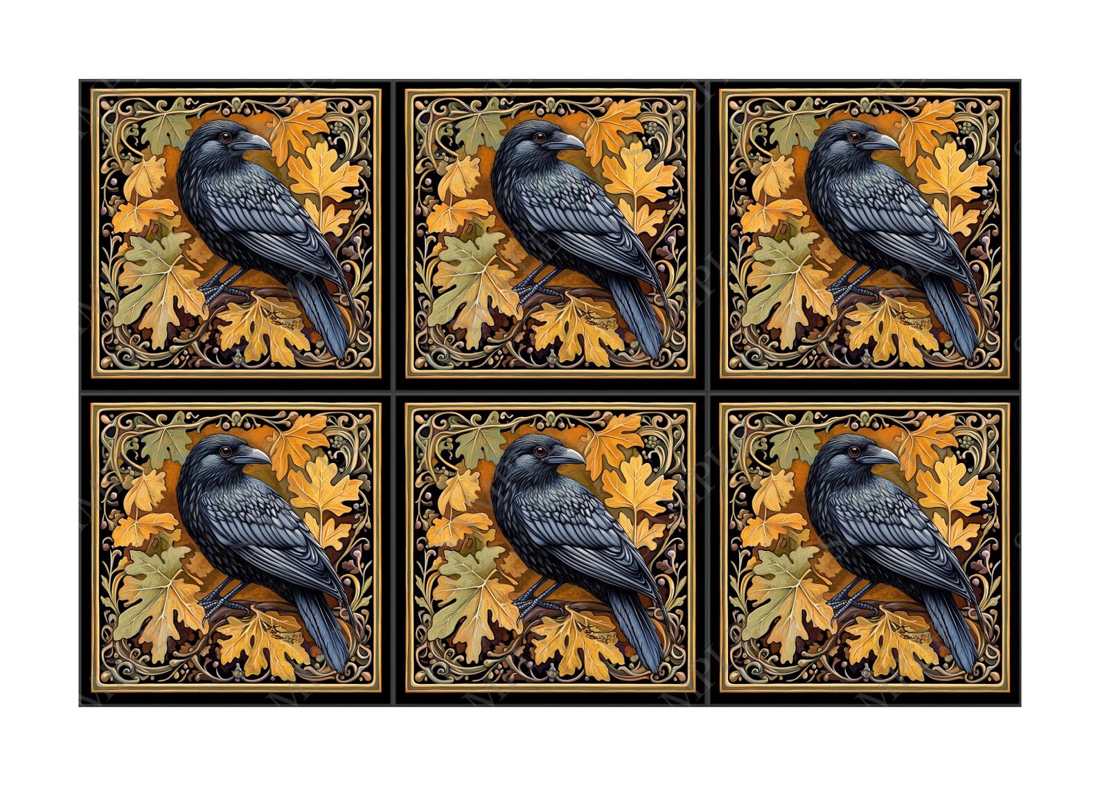 Raven Bird Ceramic Tile - Witchy Home Decor Raven Design Wall Tiles ...