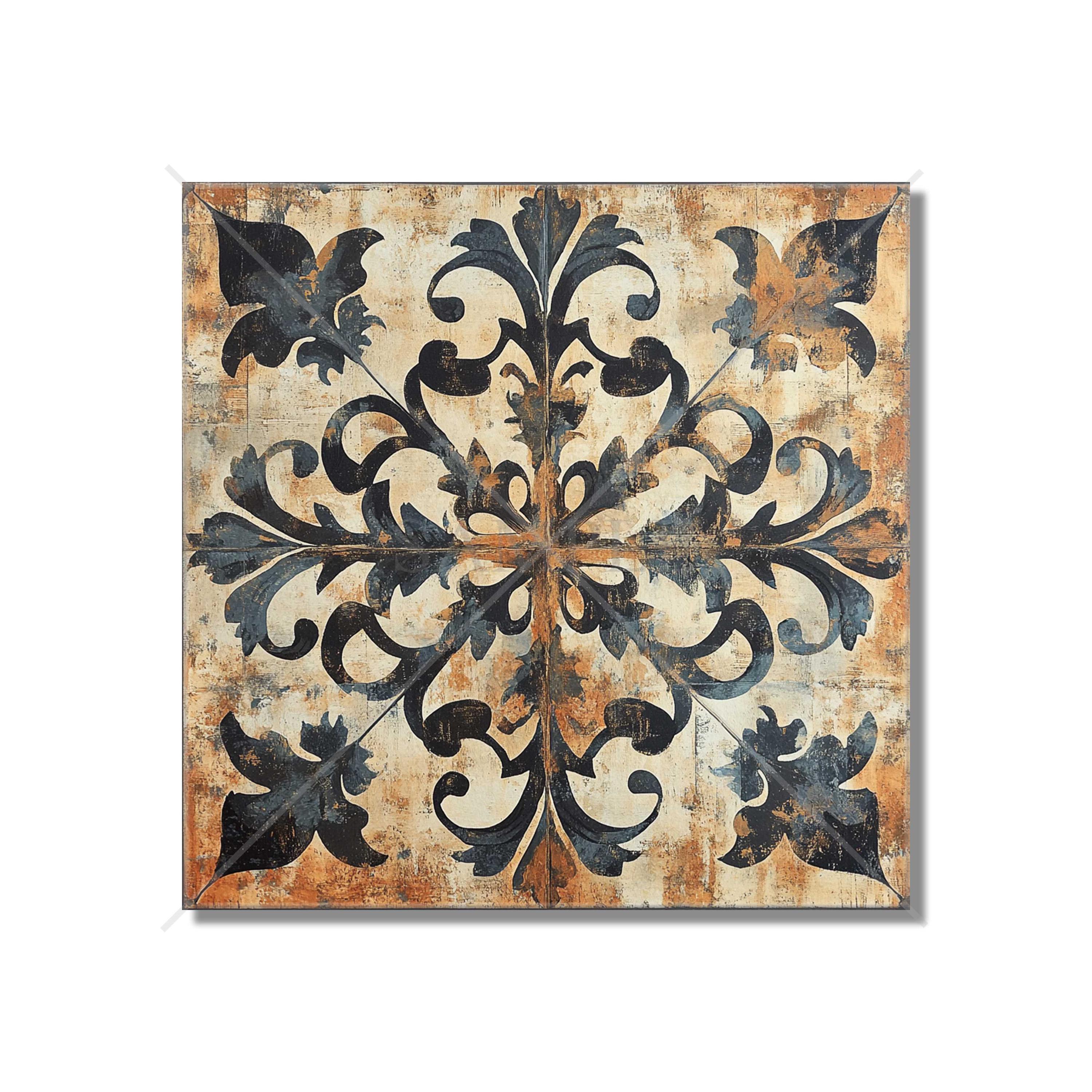 Black Tan Rust Ceramic Tile - Vintage French Tile Design - Black ...