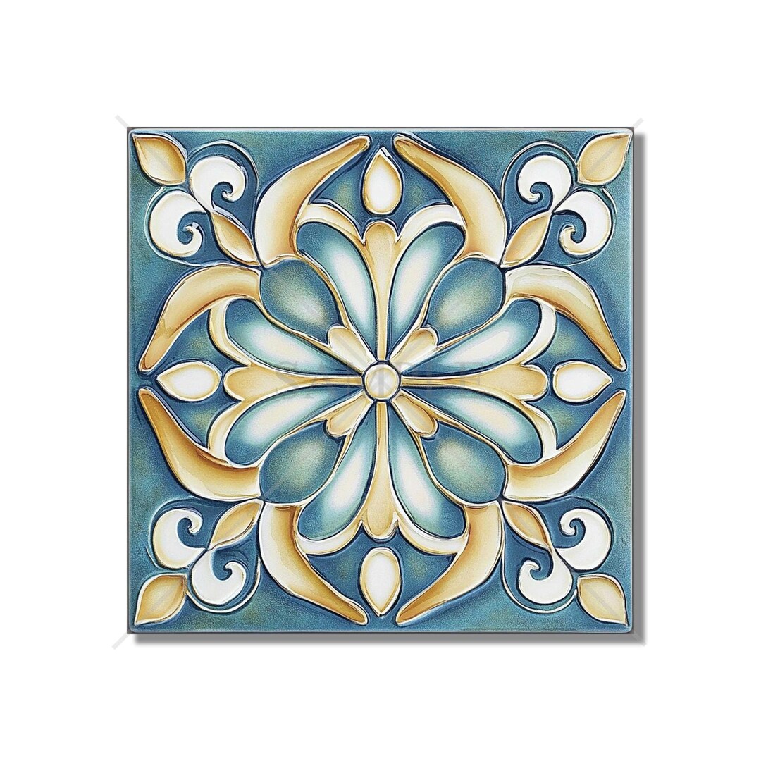 Blue Green Cream Patterned Ceramic Tile - Unique Patterned Kitchen ...