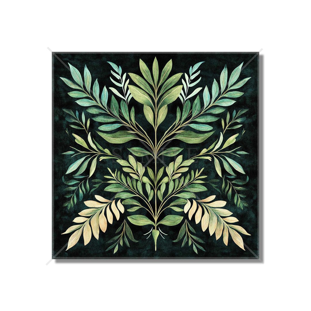 Green Leaves Botanical Ceramic Tile Patterned Kitchen Backsplash Tile ...