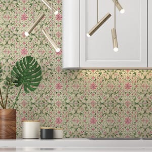Pink and Green Vintage Design Ceramic Tile - Kitchen Backsplash Tile ...