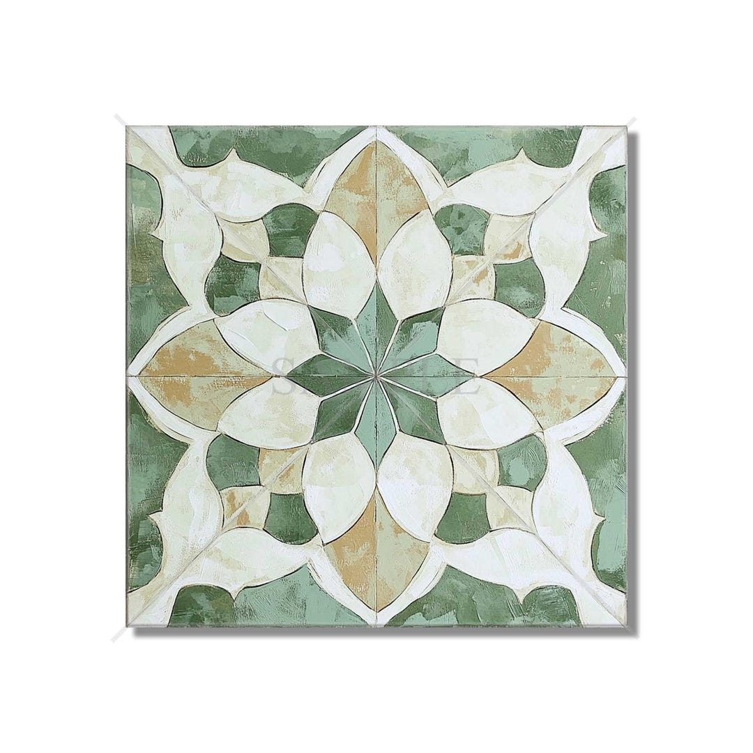Green Patterned Ceramic Tile - Vintage Moroccan Design Green Kitchen ...