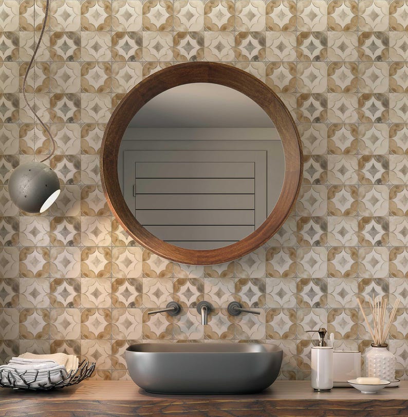 Vintage Neutral Tones Ceramic Tile Unique Patterned Kitchen Backsplash ...