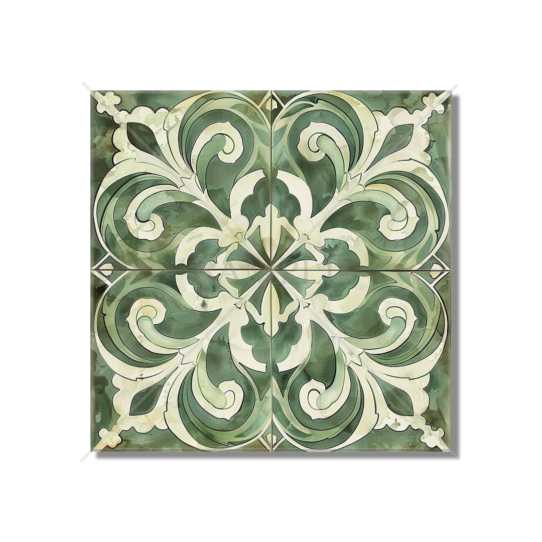 Sage Green Ceramic Tile - Patterned Kitchen Backsplash Tile - Vintage ...