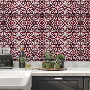 Dark Red Wine Patterned Ceramic Tile Red Kitchen Backsplash Tile Red ...