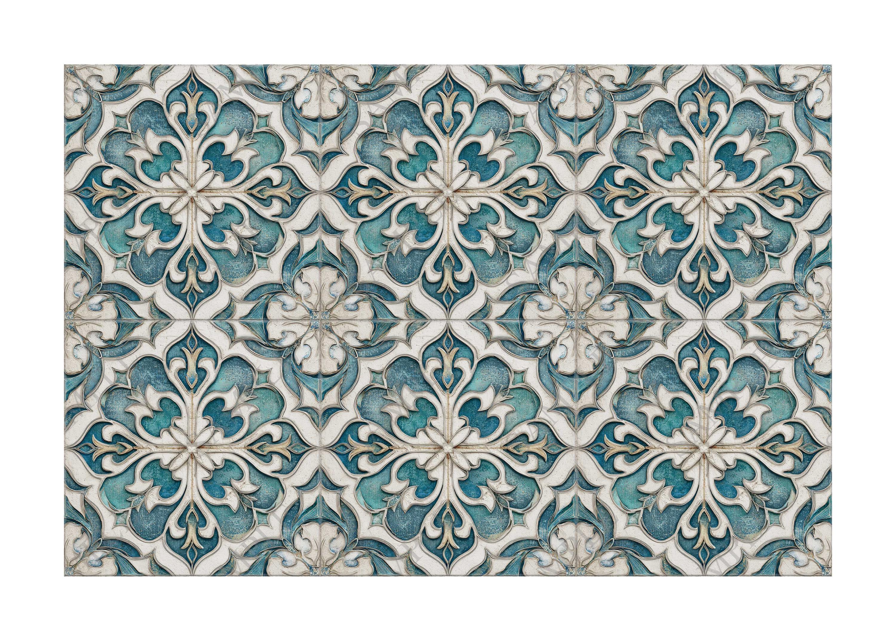 Aged Blue Green Ceramic Tile - Vintage Tile Design - Blue Kitchen ...