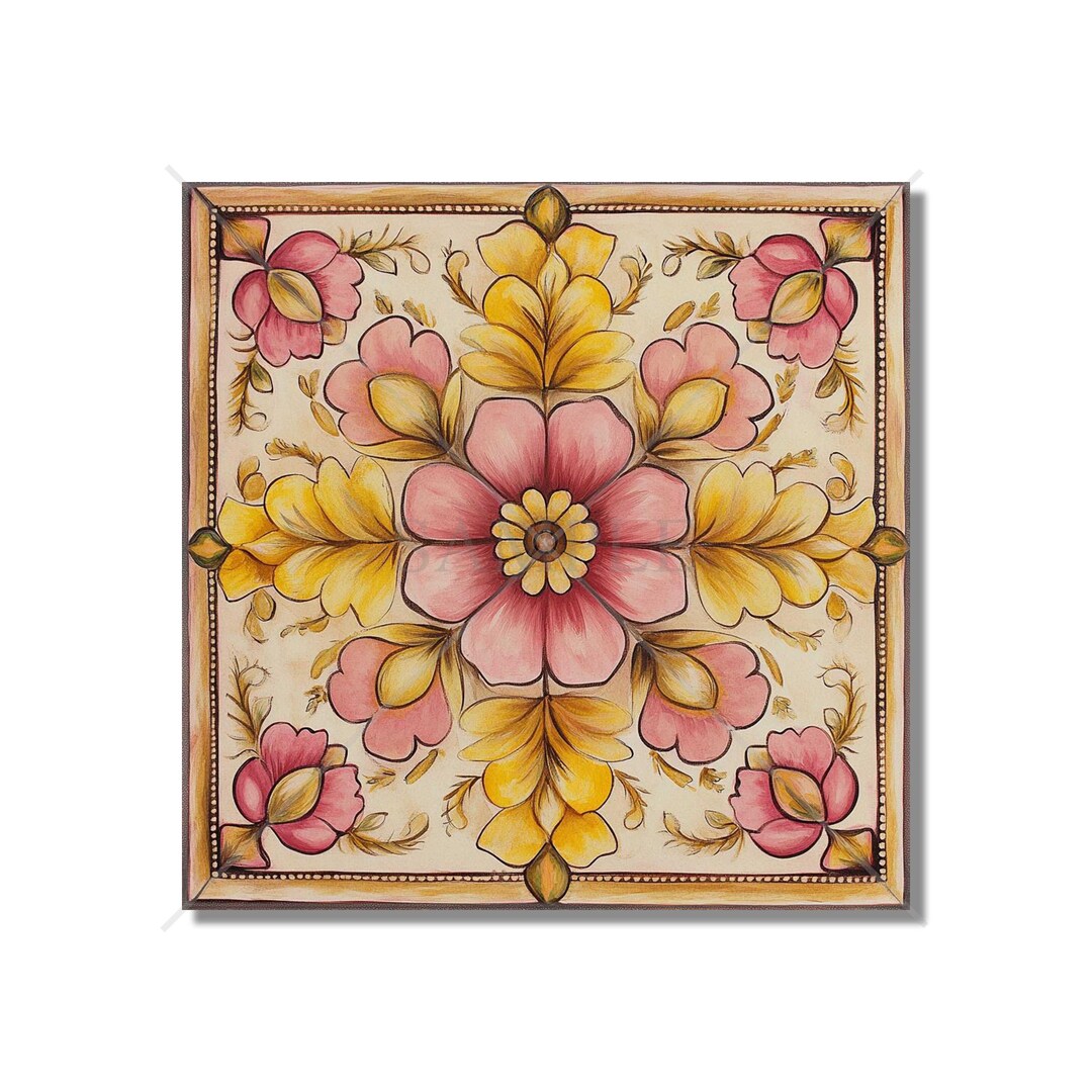 Pink Yellow Floral Ceramic Tile - Vintage French Floral Design Tile ...