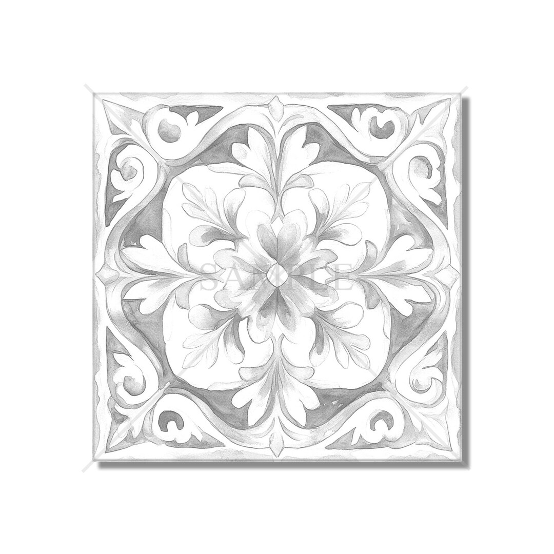 Gray and White Patterned Ceramic Tile Vintage Design Grey Ceramic Tile ...