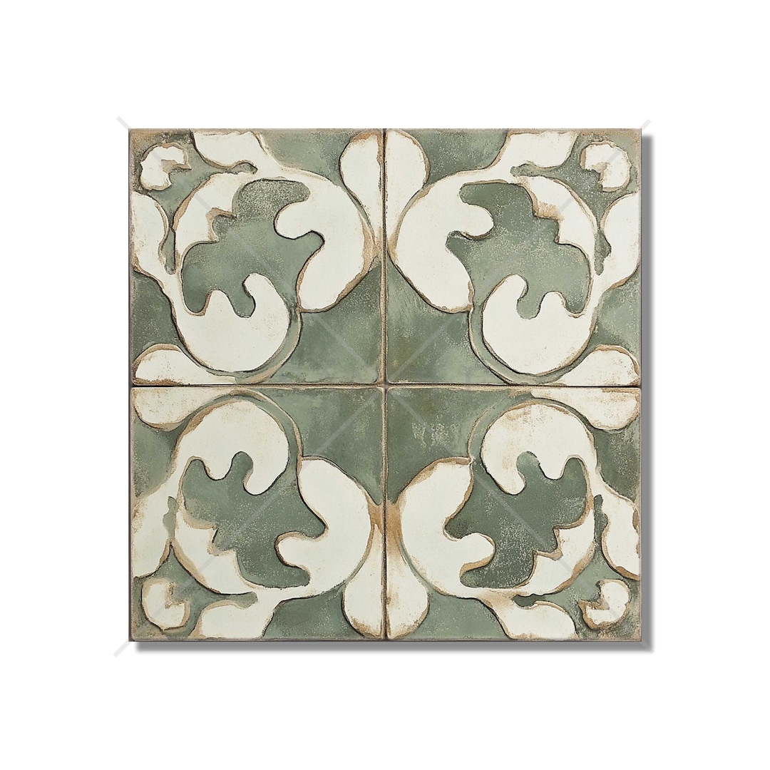 Ceramic Tile Sage Green Patterned Vintage Design Kitchen Backsplash ...