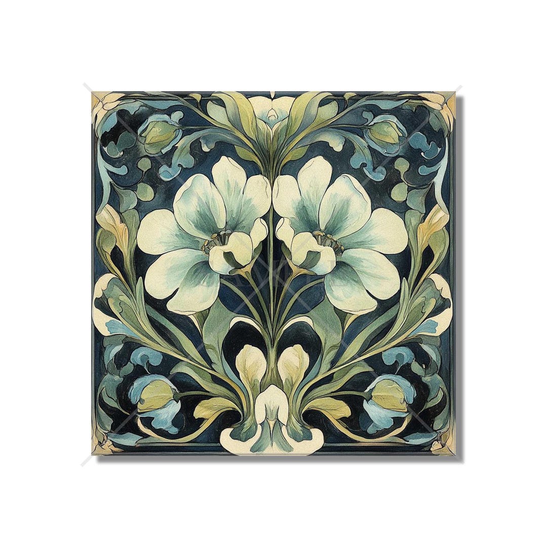 Blue Green Ceramic Tile Art Deco - Art Nouveau Design Blue Green Cream ...