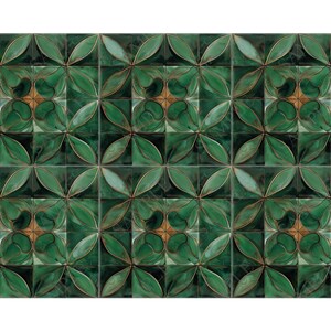 Dark Green Patterned Ceramic Tile - Green Kitchen Backsplash Tile ...