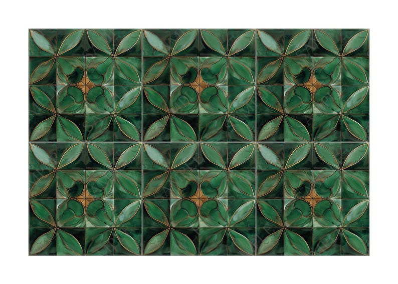Dark Green Patterned Ceramic Tile - Green Kitchen Backsplash Tile ...