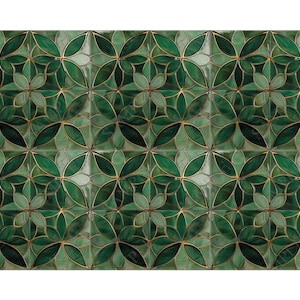 Dark Green Patterned Ceramic Tile - Green Kitchen Backsplash Tile ...