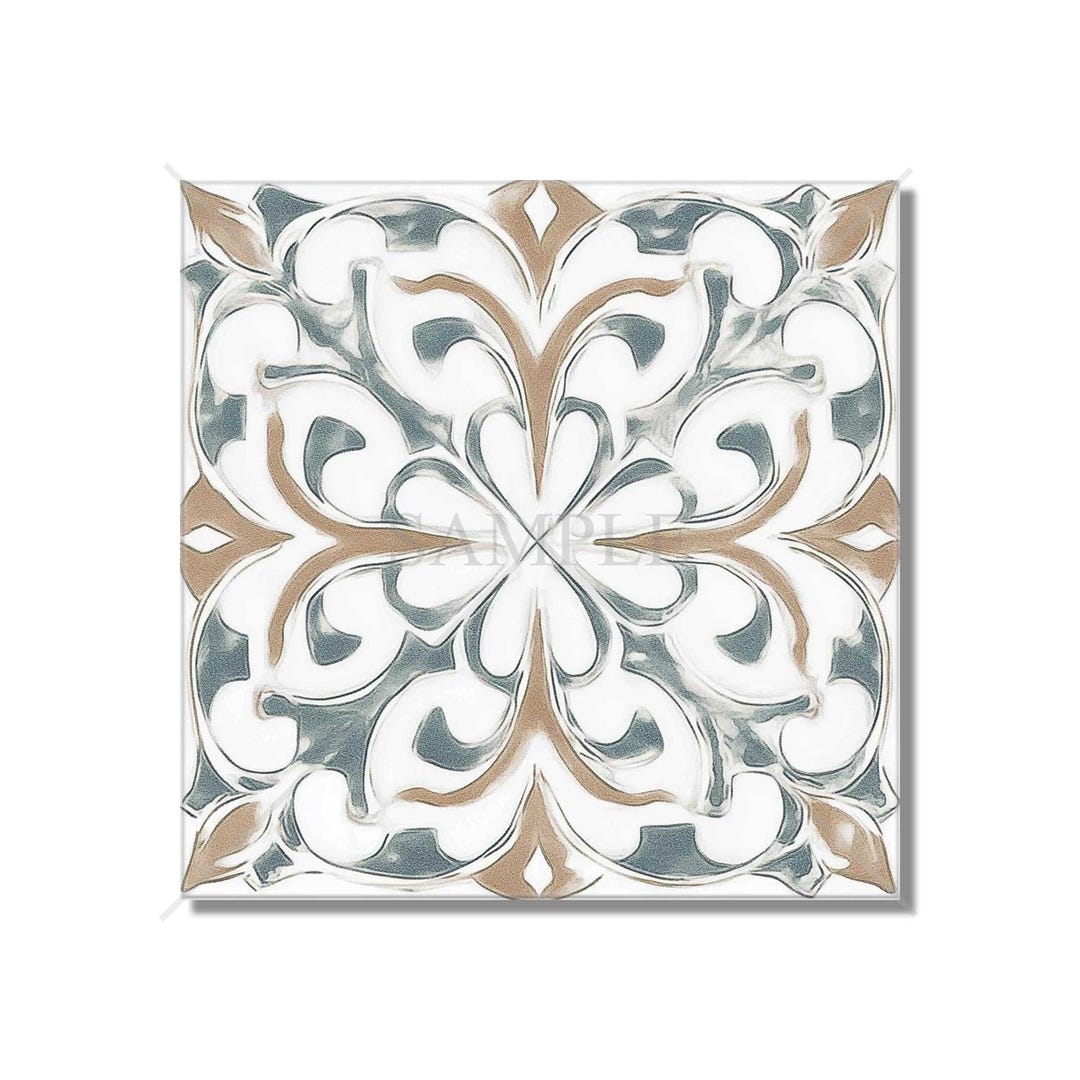 Sage Gray Tan and White Ceramic Tile - Vintage Moroccan Tile Design ...