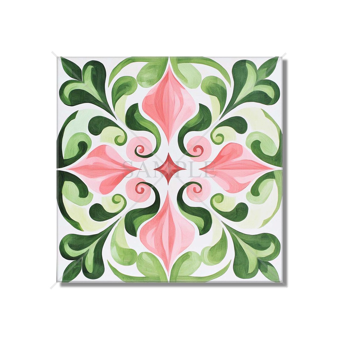 Pink and Green Patterned Ceramic Tile - Vintage Moroccan Tile Design ...
