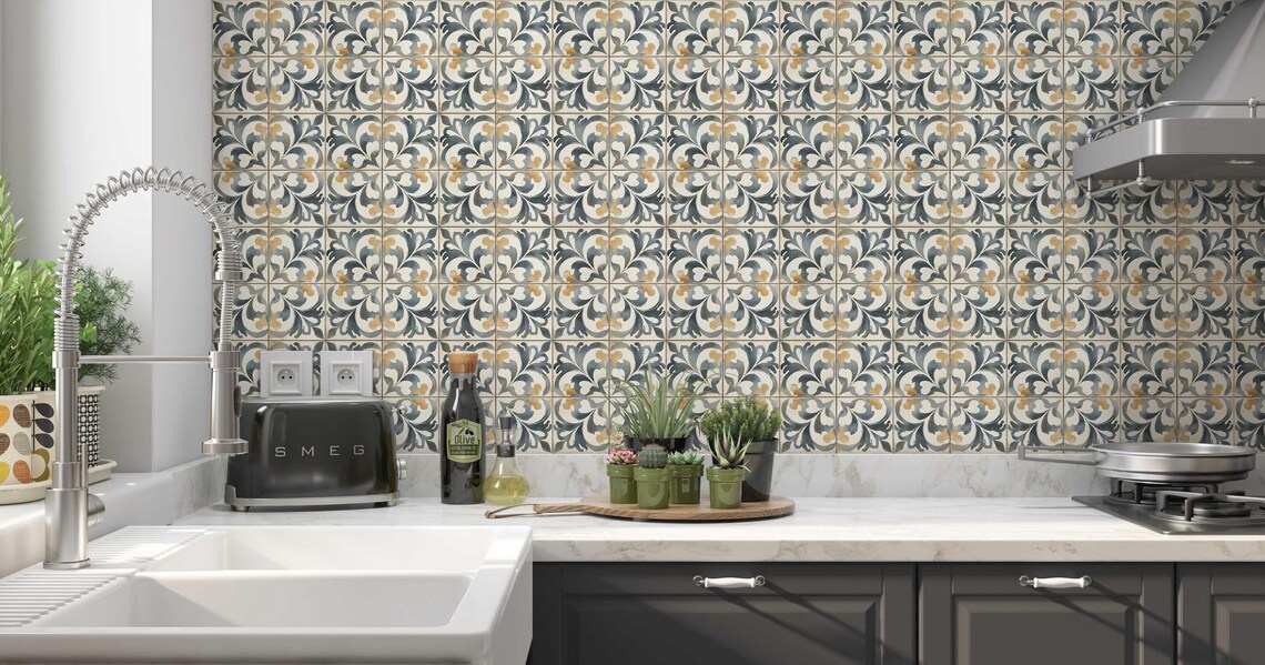 Charcoal Gray Tan Ceramic Tile - Decorative Kitchen Backsplash Tile ...