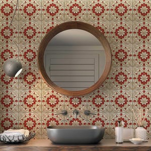 Red Cream Decorative Ceramic Tile - Unique Red Kitchen Backsplash Tiles ...