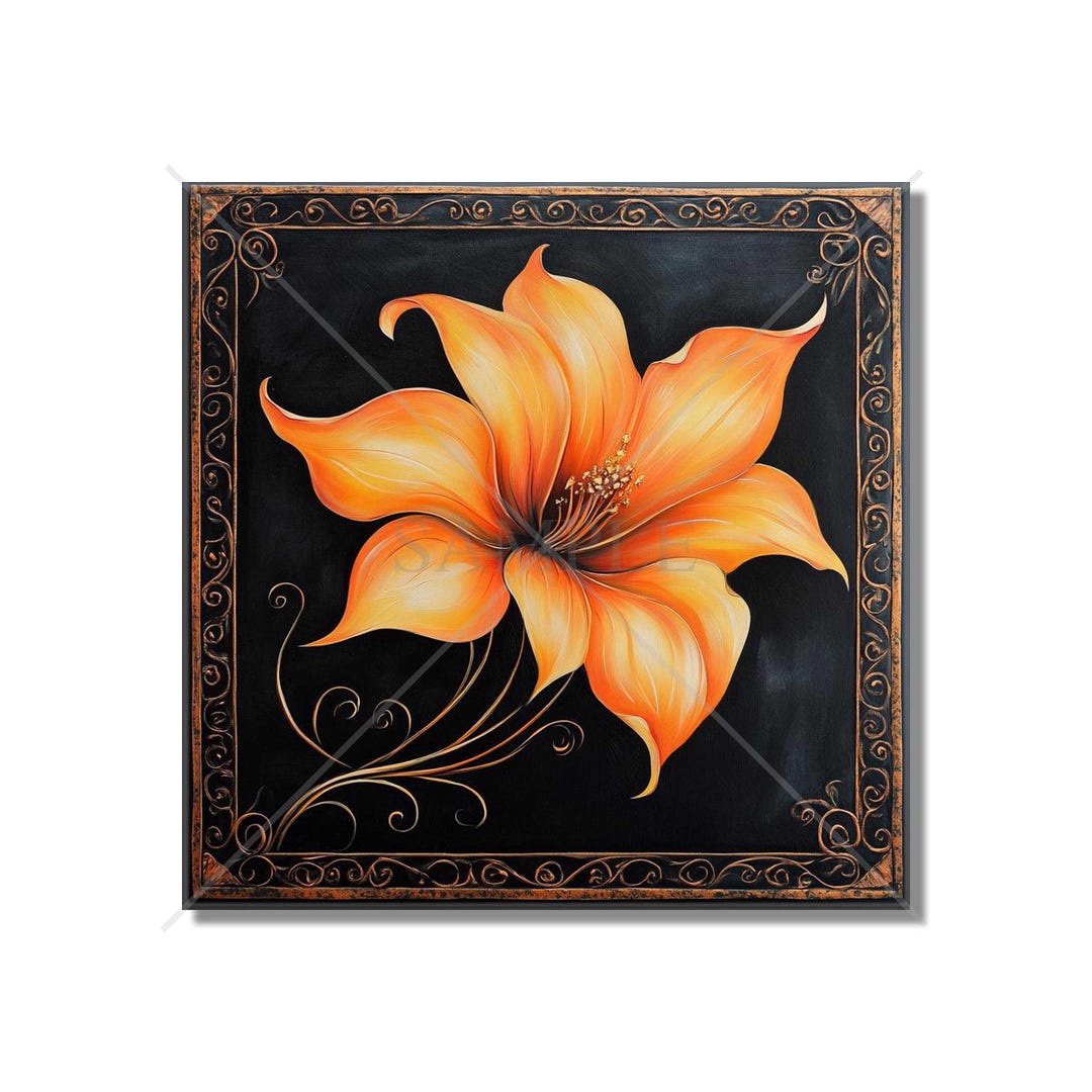 Ceramic Lily Flower Accent Tiles Orange Floral Kitchen Backsplash Tile ...