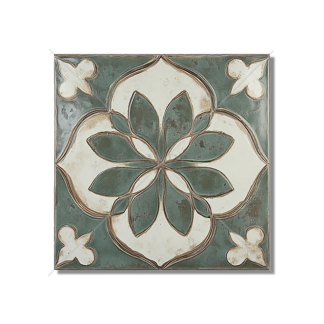 Aged Green Ceramic Tile - Vintage Aged Design Tile - Unique Green ...