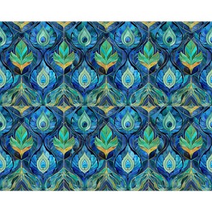 Blue Green Peacock Design Ceramic Tile Peacock Feather Tile Unique ...