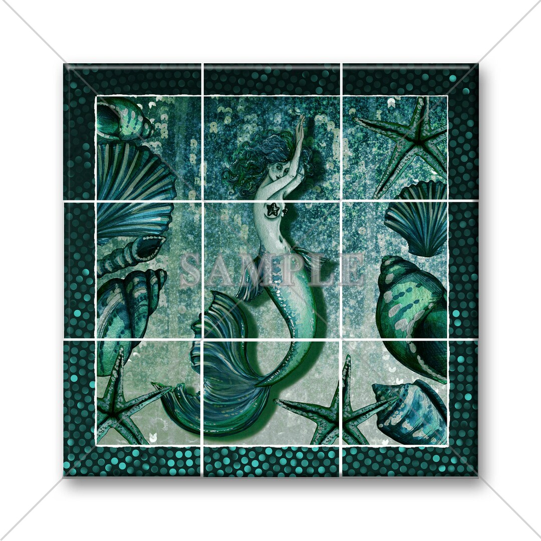 Ceramic Tile Mural Ceramic Tile Mural Mermaid Shells Water - Etsy