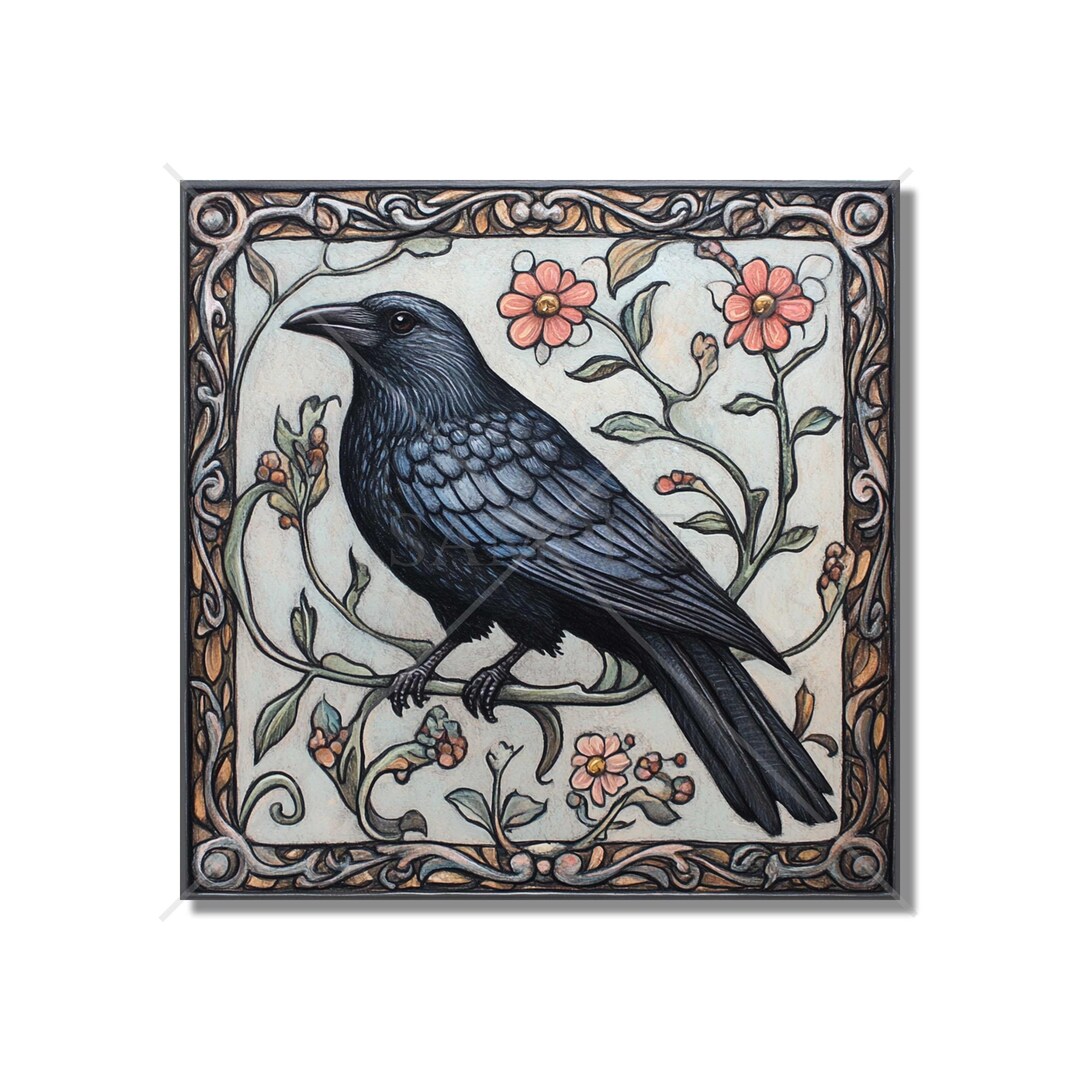 Raven Bird Ceramic Tile - Witchy Home Decor Raven Design Wall Tiles ...