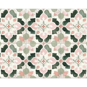 Pink and Green Vintage Design Ceramic Tile - Kitchen Backsplash Tile ...