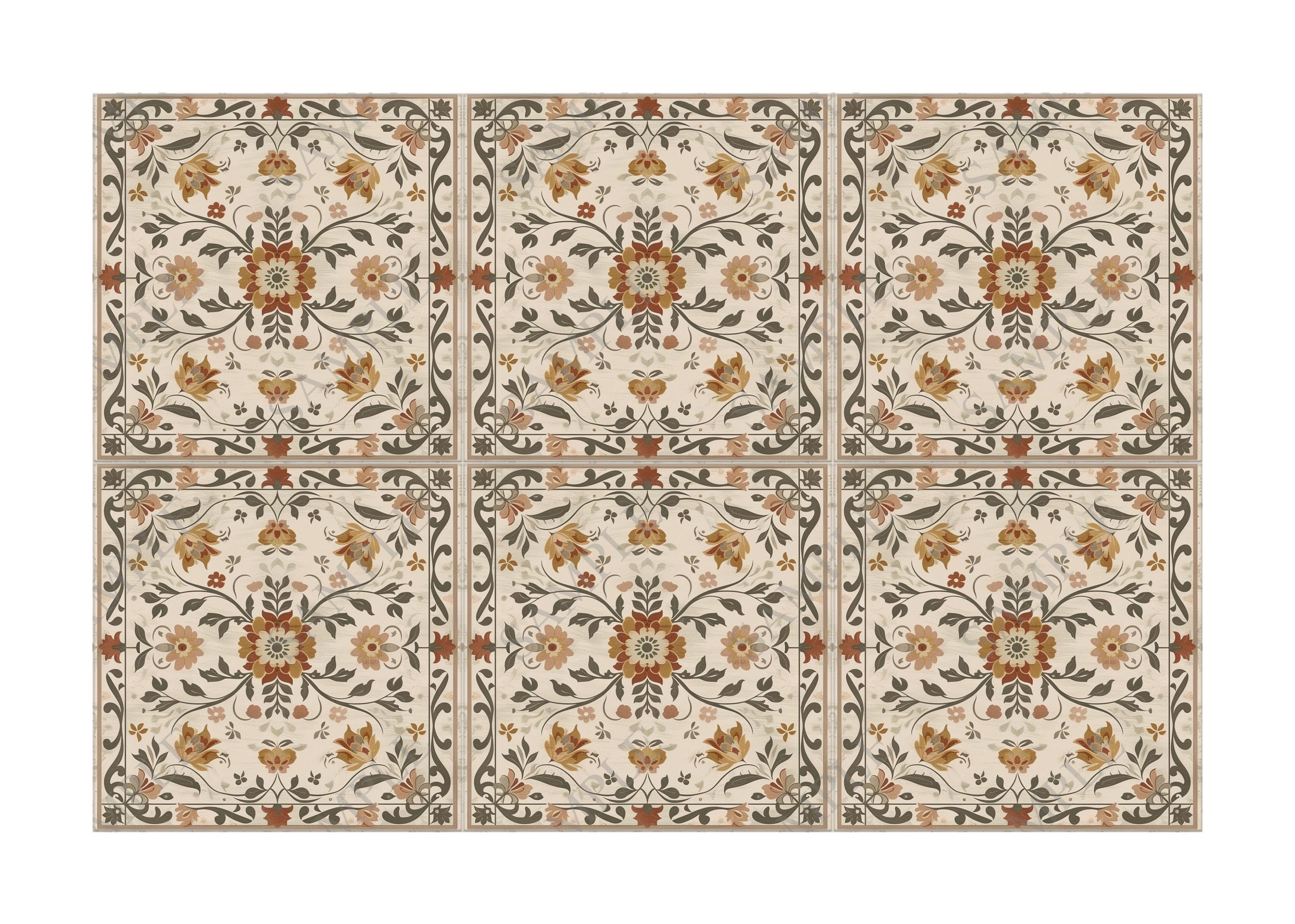 Neutral Colors Floral Ceramic Tile - Vintage French Floral Design Tile ...