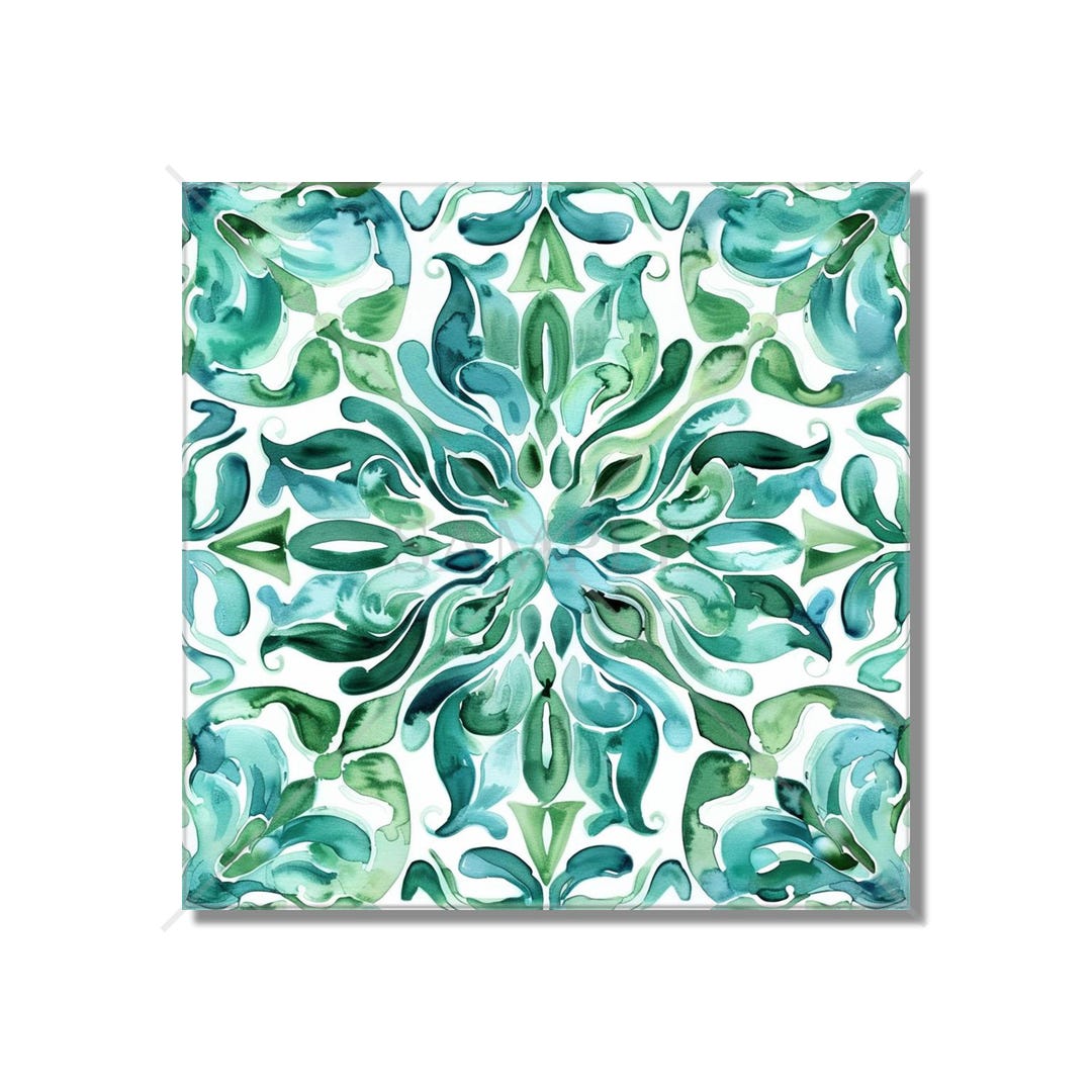 Blue Green White Patterned Ceramic Tile - Blue Green Patterned Tile ...