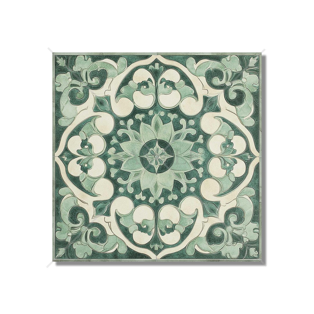 Green Antique Design Ceramic Tile - Patterned Green Kitchen Backsplash ...