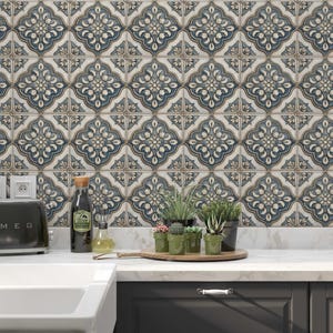 Antique Blue Beige Ceramic Tile Patterned Backsplash Tiles Vintage ...