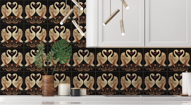 Art Nouveau Swan Design Ceramic Tile - Unique Art Nouveau Kitchen ...
