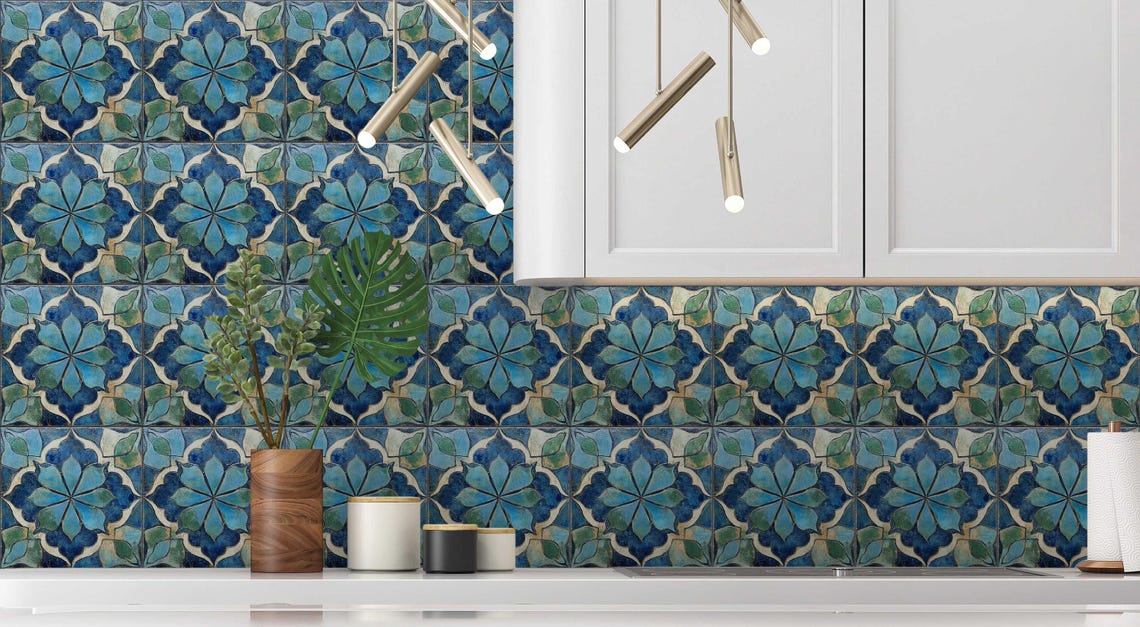 Blue Green Turquoise Ceramic Tile - Vintage Moroccan Tile Design ...
