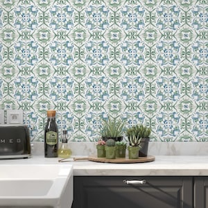 Blue Green White Ceramic Tile - Blue Green Unique Kitchen Backsplash ...