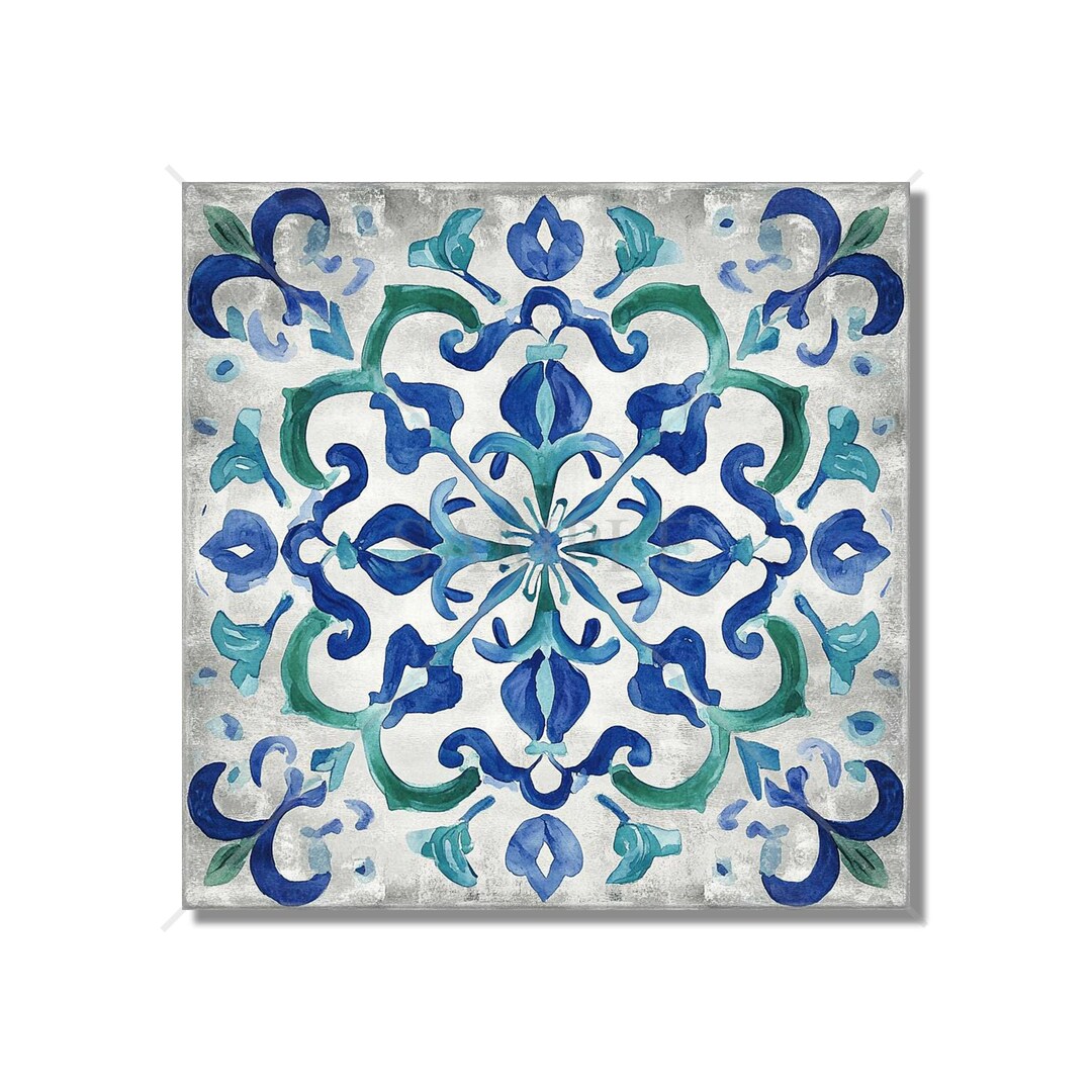 Blue Green Patterned Ceramic Tile - Vintage Moroccan Tile Design ...