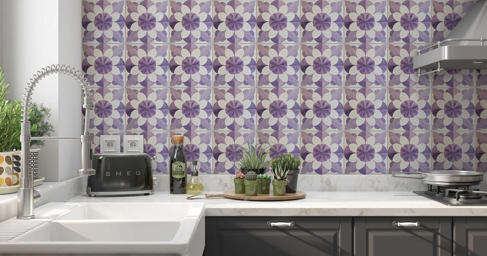 Dusty Lavender Ceramic Tile - Lavender Patterned Kitchen Backsplash ...