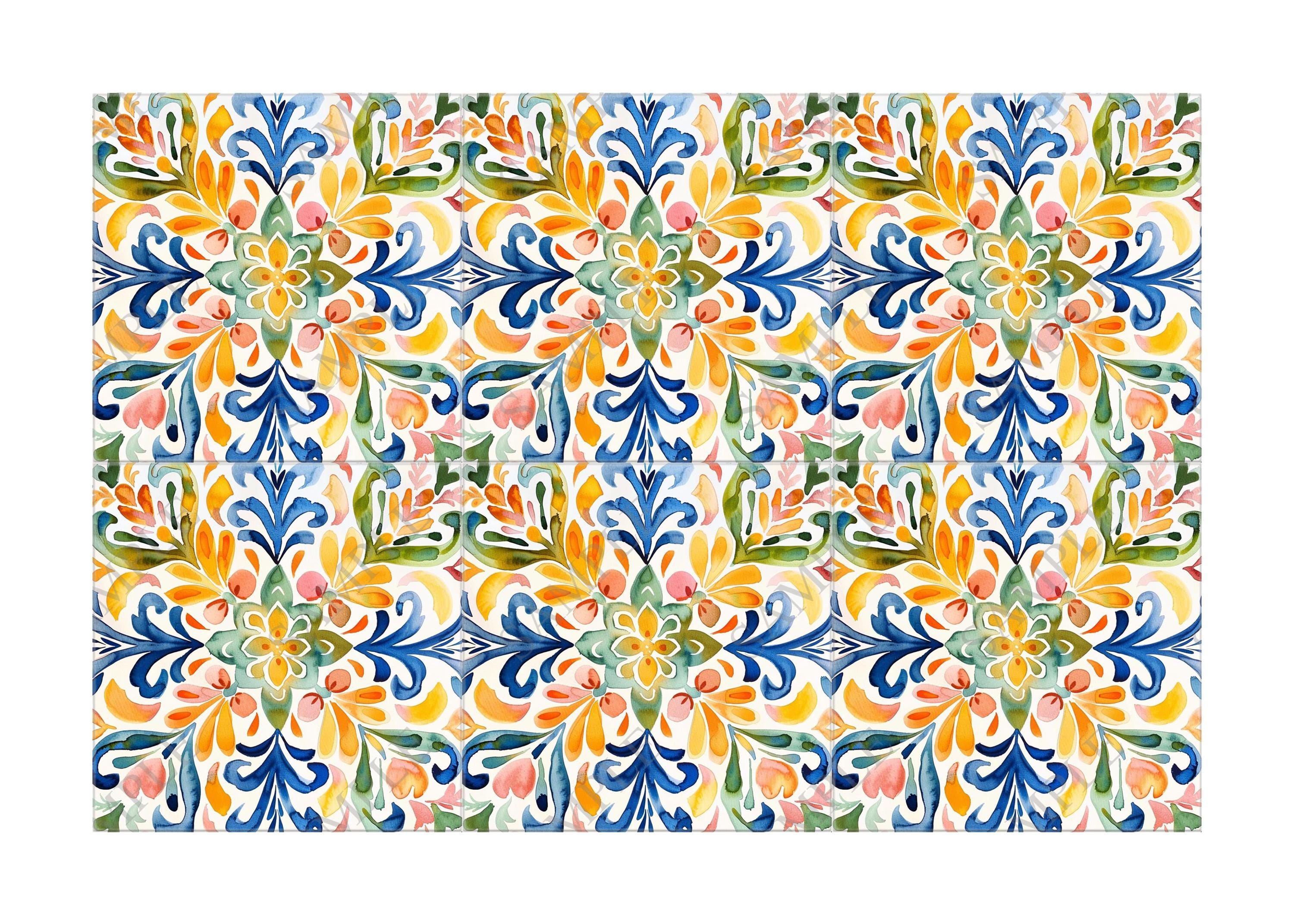 Multi Colored Bright Colors Patterned Ceramic Tile Kitchen Backsplash ...