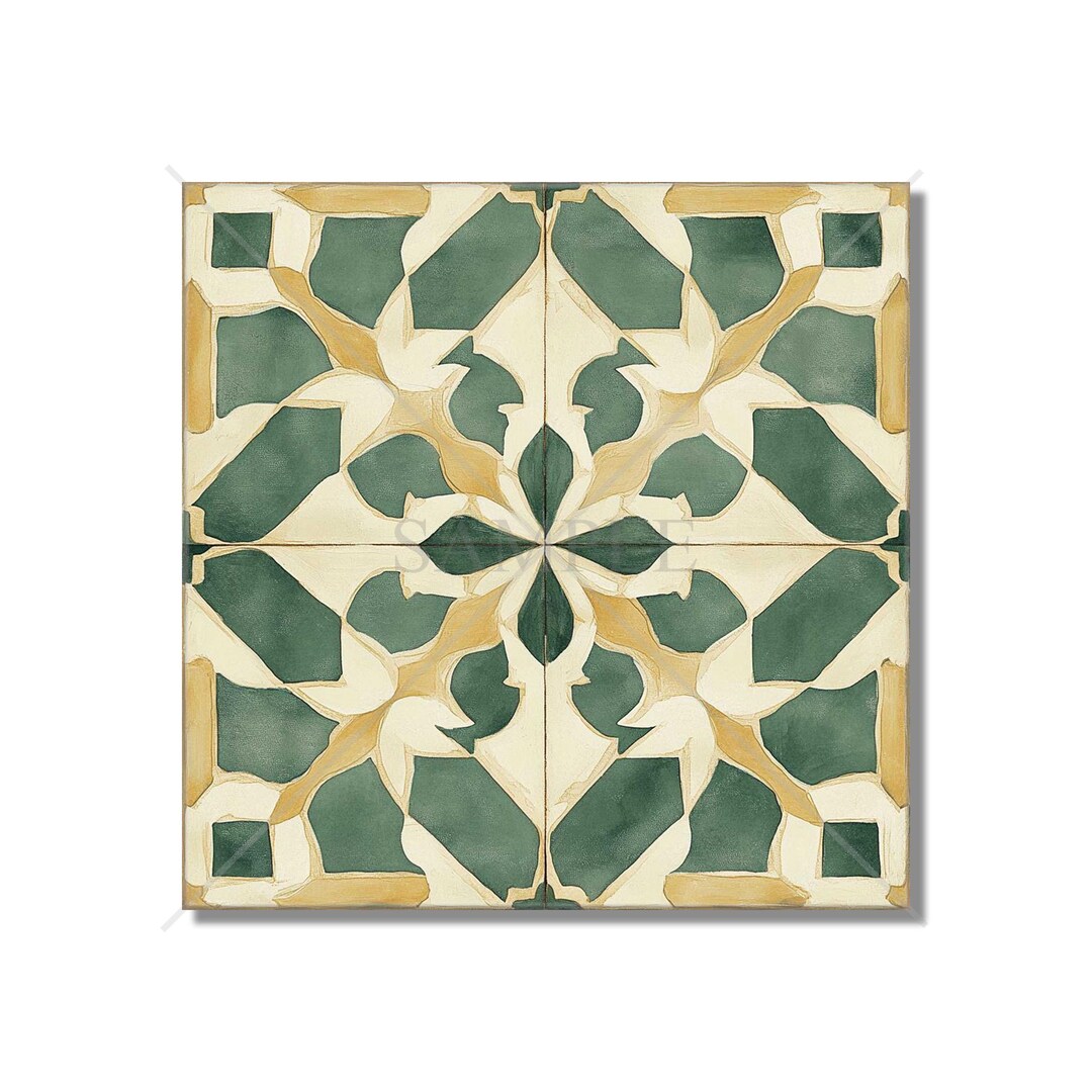 Green and Tan Ceramic Tile - Vintage Moroccan Tile Design - Kitchen ...