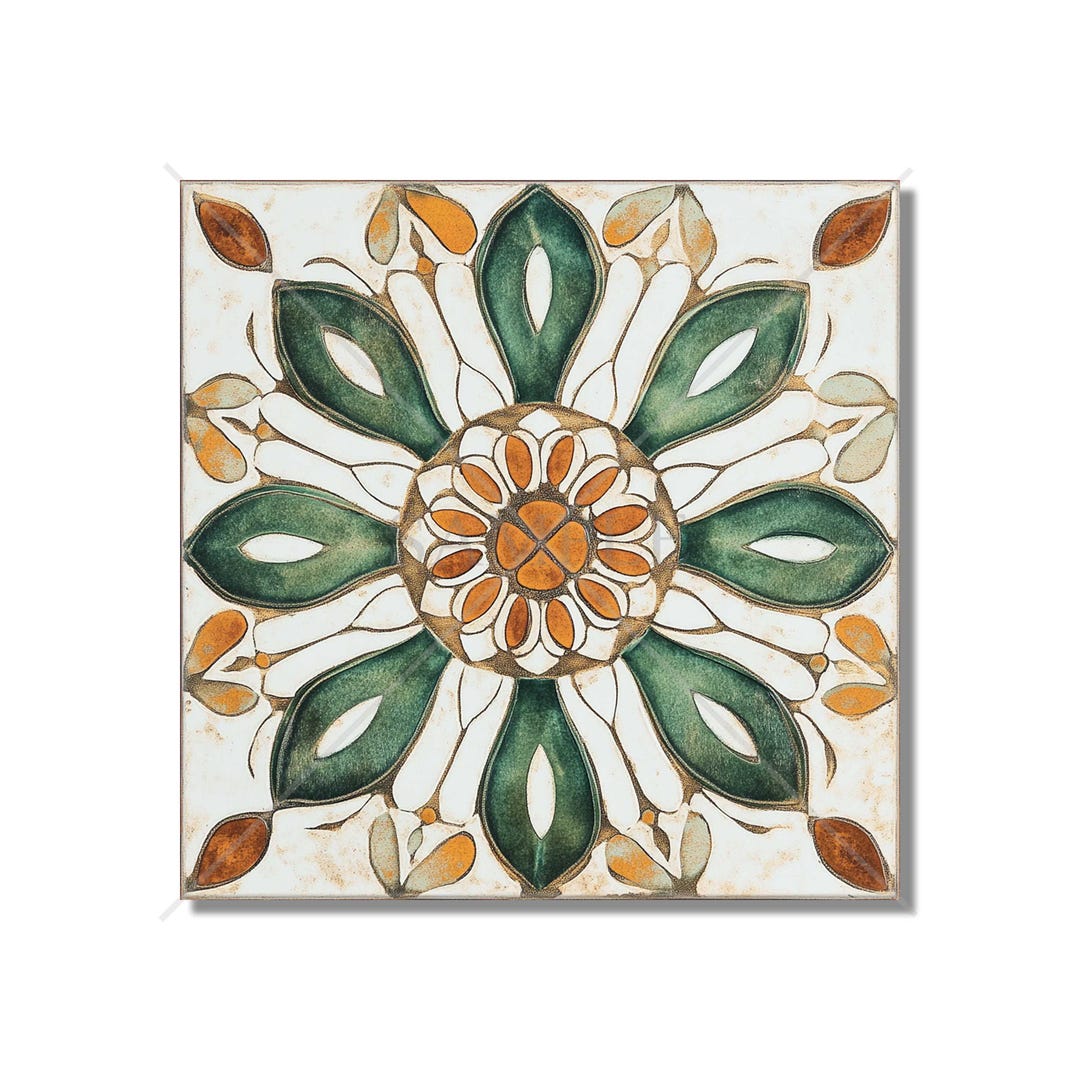 Green Copper Ceramic Tile - Vintage Design Patterned Tile - Unique ...