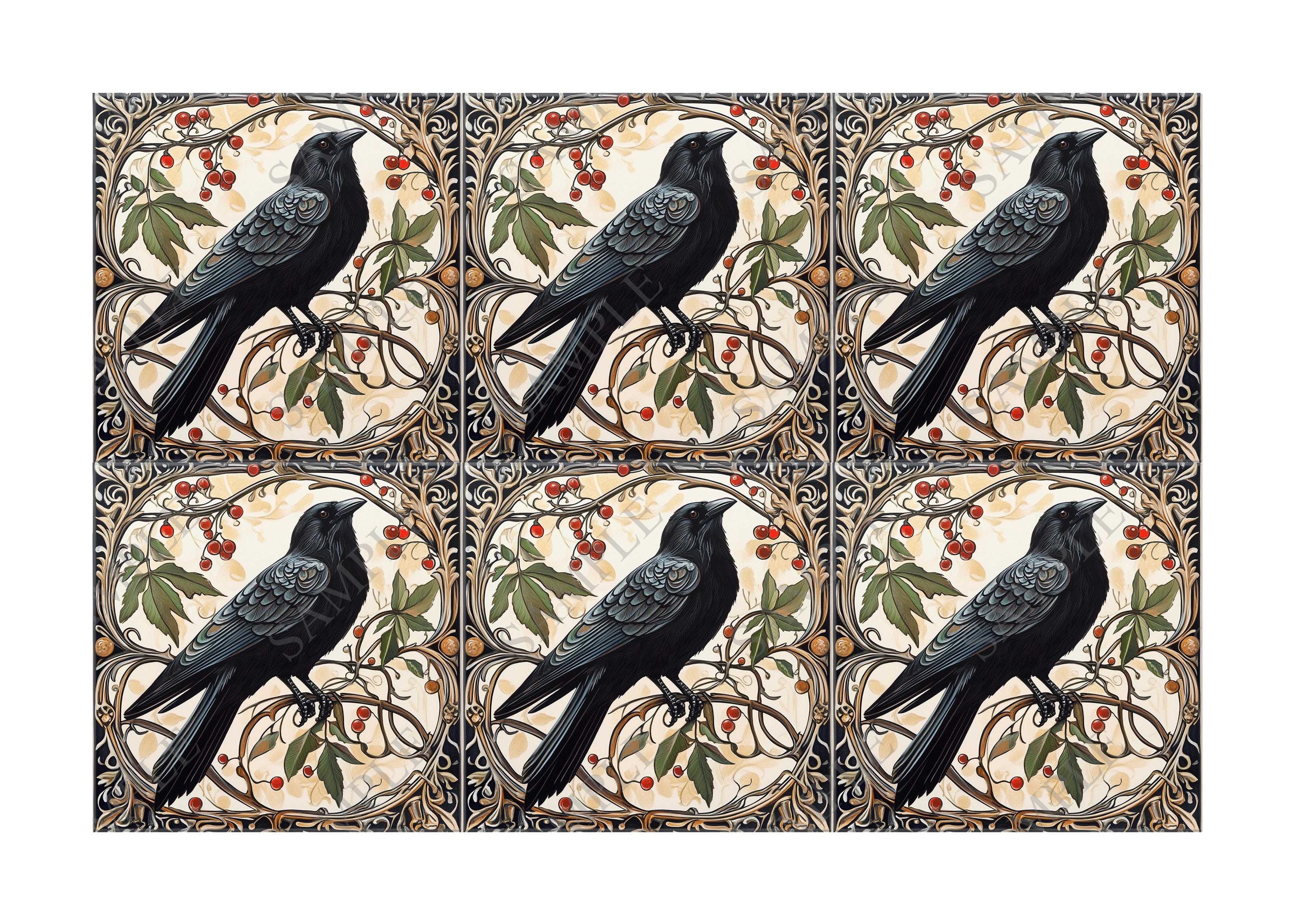 Raven Bird Ceramic Tile - Witchy Home Decor Raven Design Wall Tiles ...